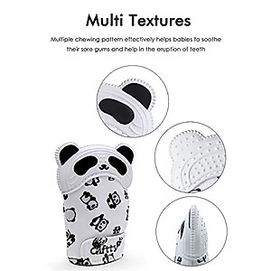 Giftty Baby Teething Mitten Panda Hand Teether Soothing Glove Wearable Teething Toy with Crinkle Sound, Multi Textured for Infants 3-12M (1 Pair)
