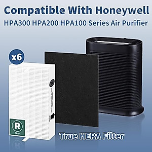 Air Purifier HEPA Filter R Replacement for Honeywell Air Purifier HPA100/200/300 and 5000 Series, 6 Pack True HEPA Filter Compatible with Honeywell R Filter (HRF-R3 & HRF-R2 & HRF-R1)