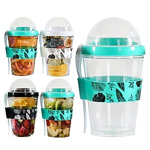 Healthy Habits for a Healthy You 4 Pack - Portable Parfait Cups with Lids Yogurt Containers with Lids Leak Proof Overnight Oats Containers Cereal Container Crunch Cup