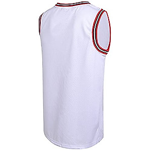 DEHANER Basketball Jersey Shirt for Men Women Mesh Athletic Sports Uniforms Retro Classic Tank Tops,Red Neckline-White Jersey,Men Size X-Large