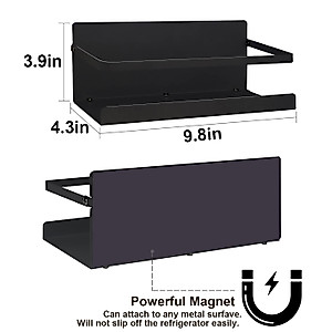 Derkniel 2 Pack Magnetic Spice Rack Organizer for Refrigerator, Magnet Fridge Spice Shelf with Strong Magnet Back for Holding Seasoning, Jars, Bottles, Cans, Beverages (Black)