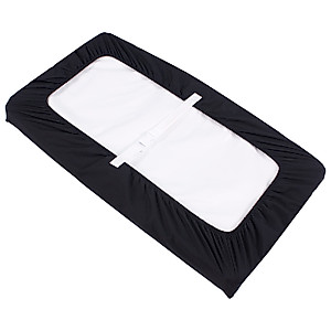CaSaJa Black Diaper Changing Pad Cover with Strap Holes Set of 3, Snug Fit 4-Sided Contoured Changing Table Pad 16x31 16x32, Fitted Change Pad Sheet for Baby Boy, 100% Silky Soft Microfiber