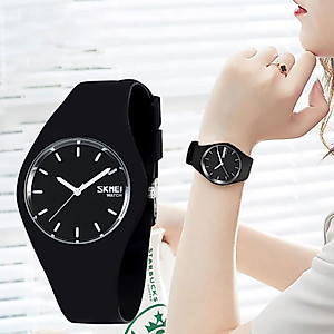 Gosasa Casual Simple Style Silicone Strap women Sports Watches 30M Waterproof (Black White Hands)