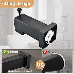 YASINU Slip On Diverter Tub Spout, Sleek Square Design for Bathroom, Fits 1/2" Copper Pipe (5/8" OD), Child-Safe Rounded Edges, Easy Installation, Matte Black