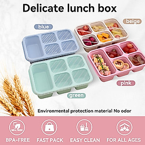 RFSLDUN Bento Lunch Box with Reusable, 5 Compartment Bento Box for 4 Pack, Bento Snack Containers for Travel and Work