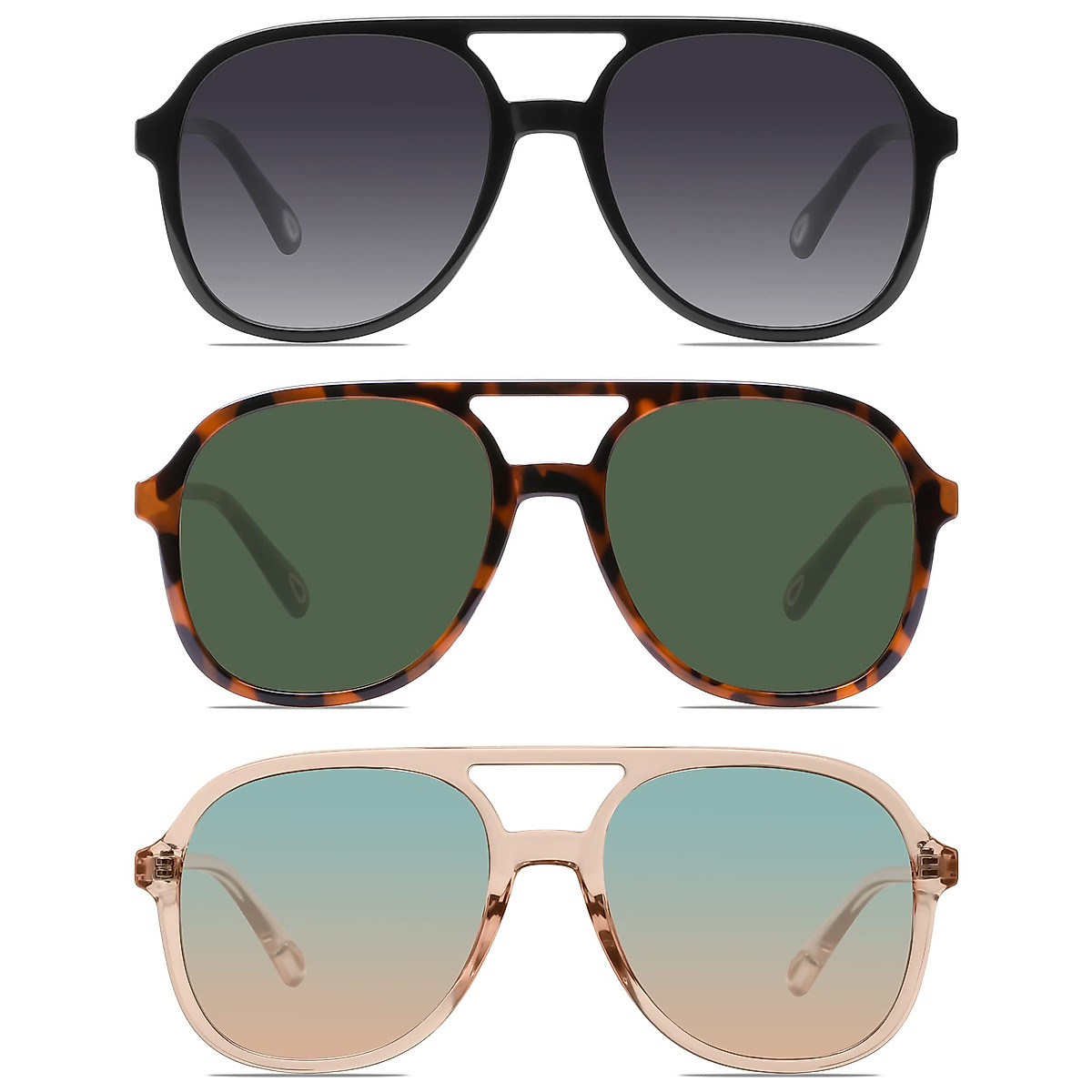 YDAOWKN Retro Square Aviator Sunglasses for Womens Mens Vintage 70s Double Bridge Sun Glasses