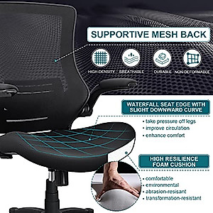 Funria Mesh Desk Chair with Wheels Black Mesh Office Chair with Flip Up Arms Mesh Back Home Office Desk Chair with Good Lumbar Support Height Adjustable Office Task Chairs Clearance