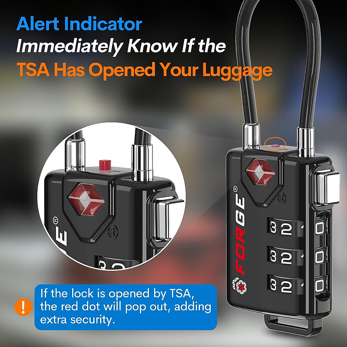 TSA Approved Cable Luggage Locks, Re-settable Combination with Alloy Body