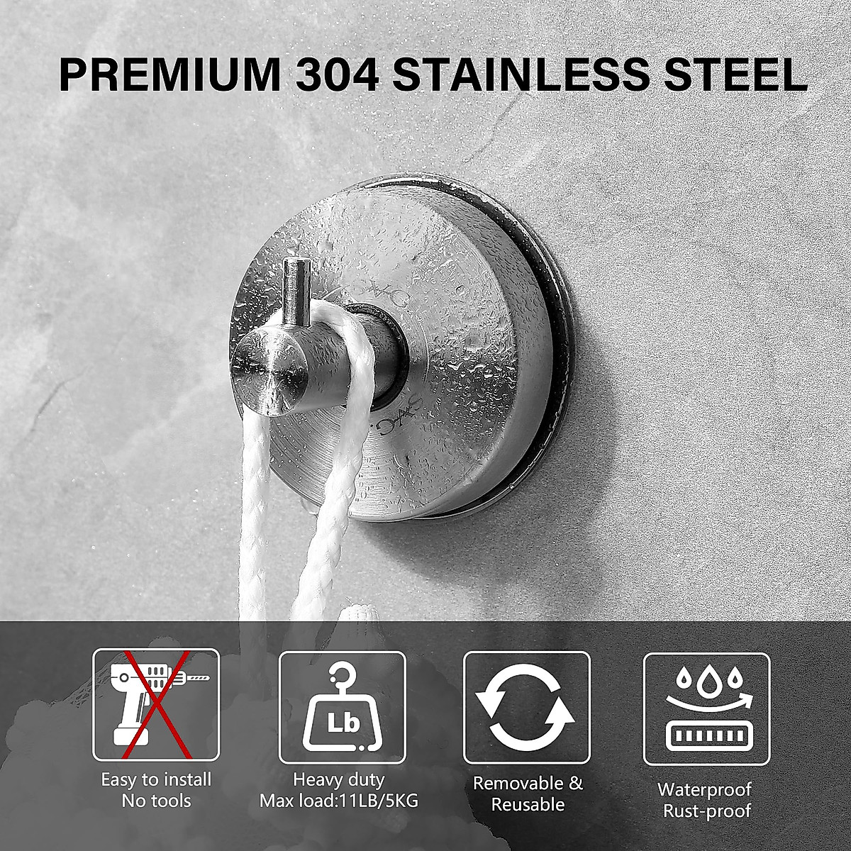 SVG HOME- Wall Hooks | 2 pcs Suction Cup Hooks Removable, Stainless Steel 304, for Most Household Walls | Shower Hooks Suction Cup | Towel Hooks for Bathrooms | Door Hanger Hook | Wall Hook (Silver)