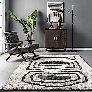 nuLOOM Mica Abstract Circles Shag Area Rug, 9' x 12', Ivory