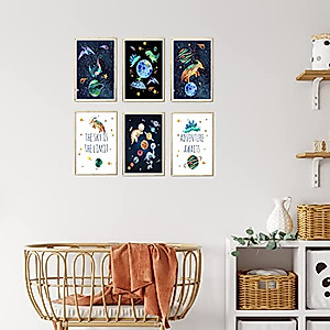 URROA Set of 6 Space Dinosaur Astronauts Printable Wall Art, Digital Download, Space Nursery Decor, Outer Space Prints, Dinos Boy Bedroom Decor