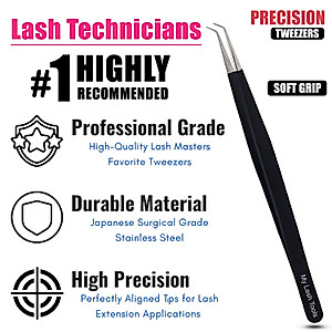 My Lash Tools Eyelash Extension Curved Degree Tweezers for Isolation Lash Extensions 14cm, Best for Individual Isolation & Classic Lashes Japanese Stainless Steel Eyelash Twisers (Matte Black)