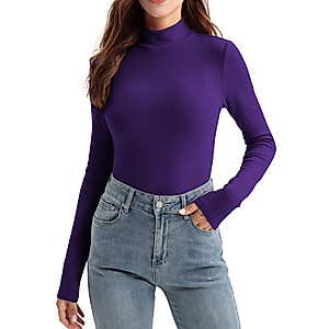 Zengjo Thermal Base Layer Women Mock Neck Long Sleeve(Purple,XL)