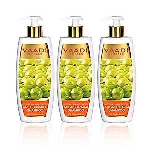 Vaadi Herbals Amla with Shikakai & Reetha Shampoo - Hair Fall and Damage Control Shampoo - ALL Natural - Paraben Free - Sulfate Free- Suitable for All Hair Types - Value Pack of 3 X 11.8 Oz