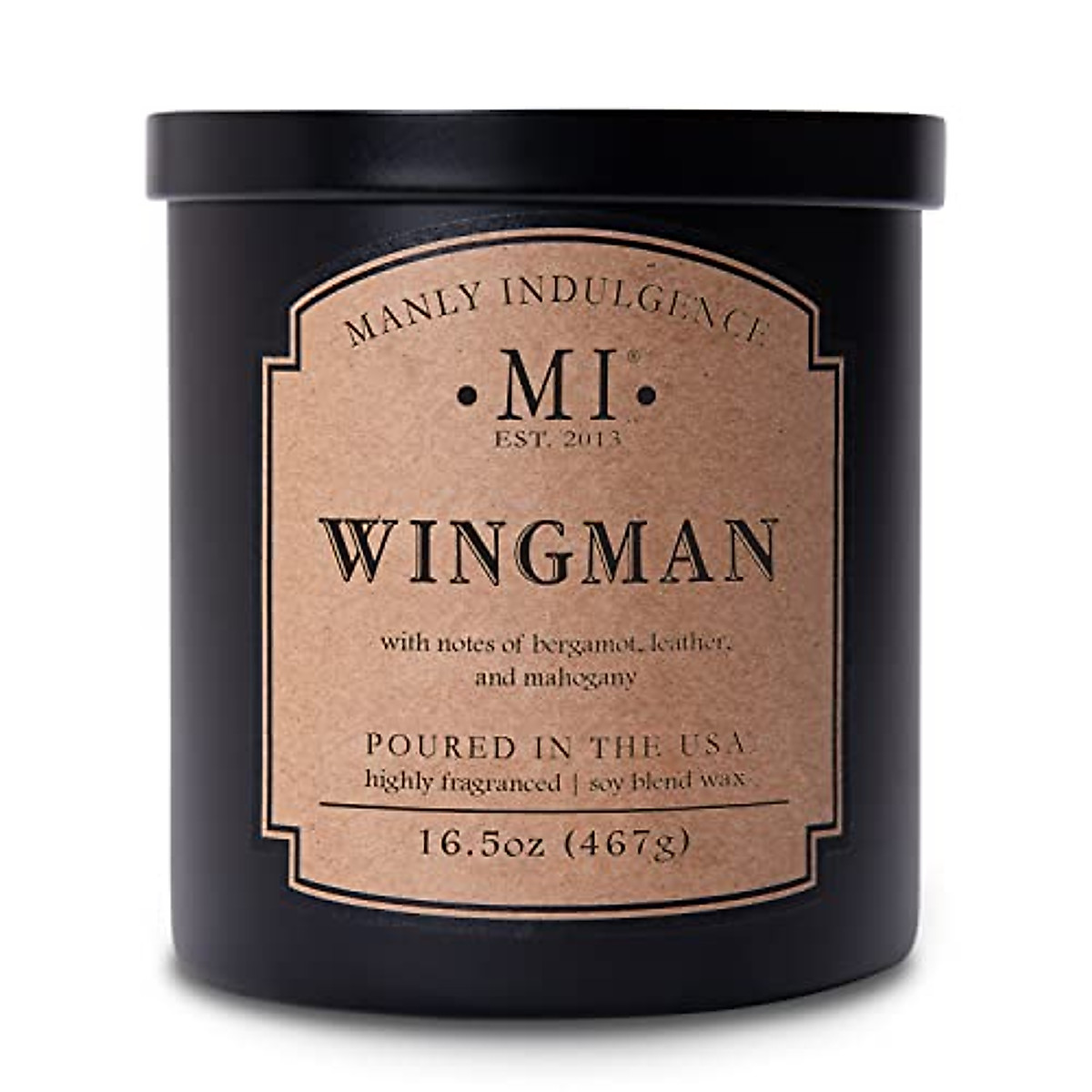 Manly Indulgence Wingman Scented Jar Candle, Classic+ Collection, 2 Wick, 16.5 oz - Up to 60 Hours Burn