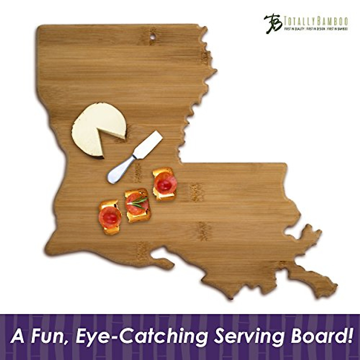Totally Bamboo Louisiana State Shaped Bamboo Serving and Cutting Board