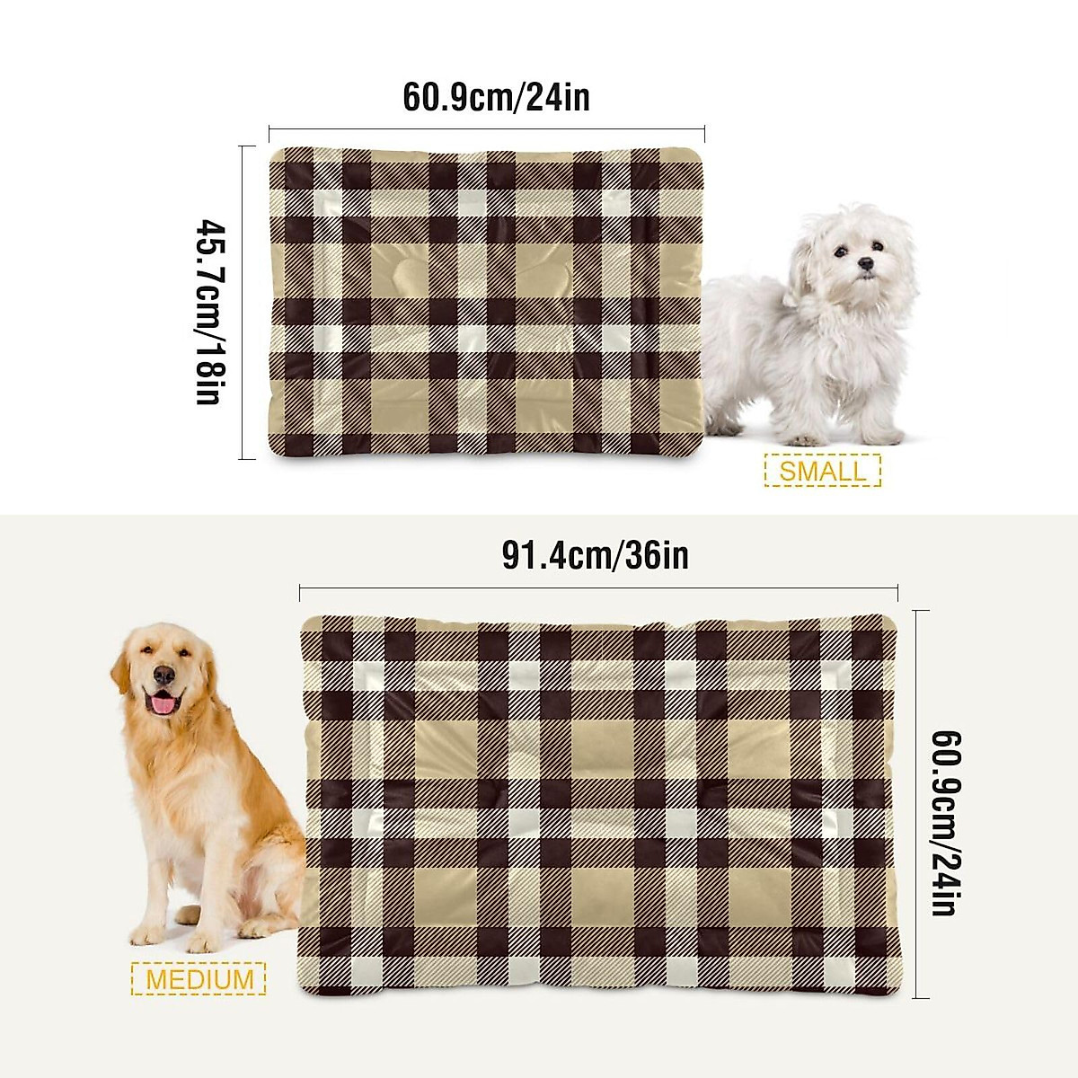 Coikll Lattice Stripe Pet Bed Pad Soft Dog Bed Mat with Anti-Slip Bottom, Machine Washable Crate Pad Mattress for Dog Sleeping- 24 * 18inches