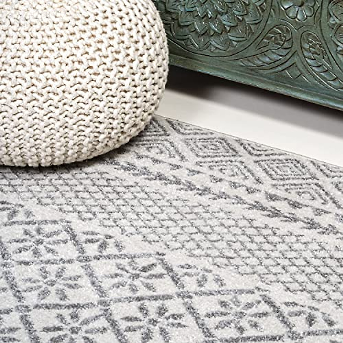 JONATHAN Y MOH107A-5 Athens Modern Geometric Boho Rug Indoor Area-Rug, Moroccan, Farmhouse, Southwestern Easy-Cleaning,Bedroom,Kitchen,Living Room,Non Shedding, Gray/Cream, 5 X 8
