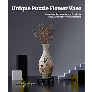 Pintoo 3D Puzzle Vase Unique Flower Vase Made by 160 Curved Plastic Puzzle Pieces House Warming Gift for Flower Arrangements and Home Decoration - [S1035] (Translucent, Flowers and Birds)