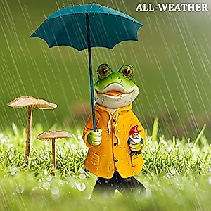 JHWKJS Garden Statue Frog Holding Gnome and Umbrella Funny Garden Gnome Outdoor Statue Decoration Indoor Outdoor Lawn Figurines for Home Yard Décor