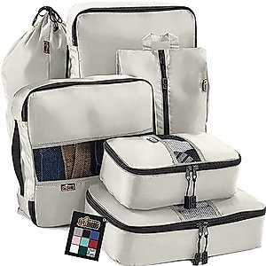 Gorilla Grip 6 Piece Packing Cubes Set, Compression Space Saving Organizers for Suitcases and Luggage, Mesh Window Bags, Travel Essentials for Carry On, Clothes and Shoes, Cube with Zipper, White
