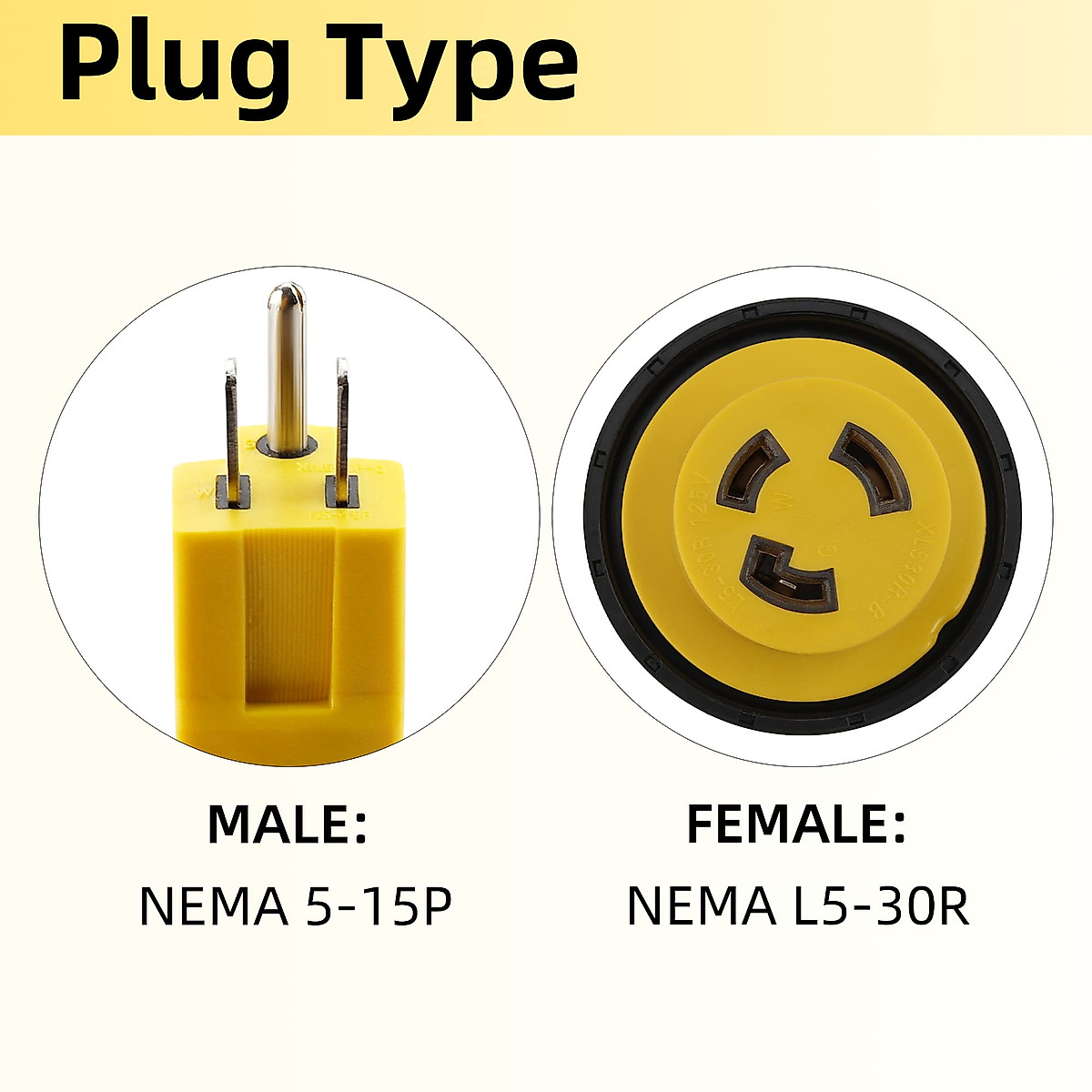 Flameweld Generator Adapter Cord, 5-15P Male Plug to L5-30R Locking Female Plug, 3 Prong RV Adapter Cord Up to 7500W SJTW 10/3 Generator Cord, UL