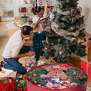 ProPik Christmas Wreath Storage Bag 30" Tear Resistant Material for Holiday Storage Featuring Heavy Duty Handles & Transparent Card Slot 30” X 30” X 7” (Red)