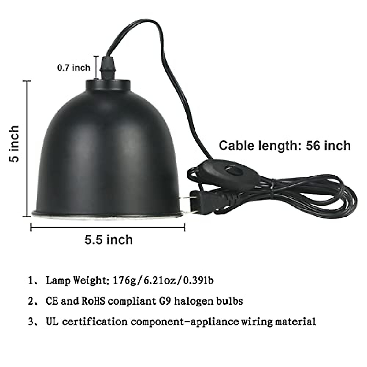 Reptile Light Fixture w/ 5pcs Uniform UVB UVA Bulbs 5.5inch Deep Dome Reptile Habitat Heat Lamp Turtle Basking Light for Tortoise Lizard Gecko Snake Bearded Dragon Terrarium Aquarium Tank etc