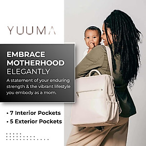 YUUMA Collection Original Diaper Backpack - Vegan Leather Baby Bag - Gold Zipper - Multiple Pockets - Easy Clean Nylon Interior - Many Colors - Modern Diaper Bag (Onyx)