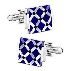 VIILOCK Business Wedding Mother of Pearl Cufflinks for Men Unique Onyx Stripe Tuxedo Cuff links Mens