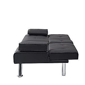 Eafurn Futon Bed Sleeper Loveseat, Convertible Folding Armrest, Adjustable Backrest, Modern 2 Seater Upholstered Love Seat Sofa & Couch for Small Space, Living Room, 66.9", Black 66.9"