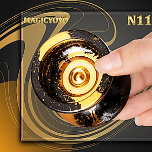 MAGICYOYO Pack of 2 Responsive Yoyos - N11 Black Golden Yoyo and K2 Snow White Fingerspin Yoyo for Kids Beginners, Dual Purpose Yoyos with Unresponsive Yoyo Bearings Kit, 2 Yoyo Bags, 12 Yoyo Strings