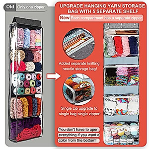 Coopay Yarn Storage Hanging Knitting Bag with 3 Hooks, Large Yarn Bag Organizer Dustproof Knitting Storage Organizer with 5 Separate Shelf, Closet Organizers and Storage for Knitting Crochet Supplies