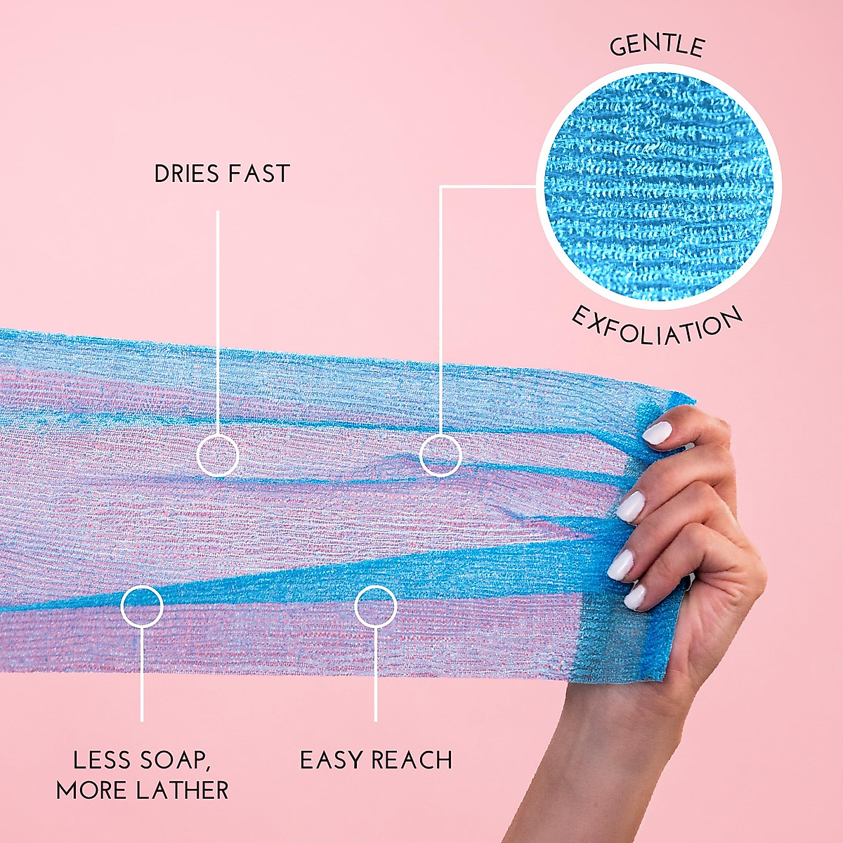 S&T INC. Back Scrubber for Shower, Exfoliating Body Scrubber or Bath Exfoliating Towel for Skin Care, 11.8 Inches x 35.4 Inches, Assorted Pink, 3 Pack