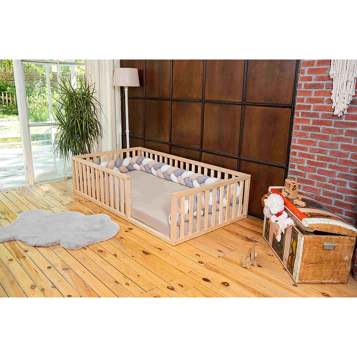 Montessori Floor Bed Small Size 52x27,5" / Height 18.90'' | Pine Tree Toddler Bed Frame, Wood Bed Frame | Gift For Kids Room Decor