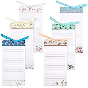 Juvale 6 Pack Floral Magnetic Notepads for Refrigerator, Grocery List, To Do List, with Ribbon Bows, 60 Sheets Each (4 x 8 In)
