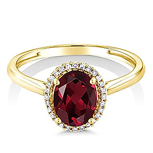 Gem Stone King 10K Yellow Gold 8X6MM Oval Gemstone Birthstone and White Diamond Halo Engagement Ring | Wedding Anniversary Promise Gold Ring For Women | Available In Size 5-10