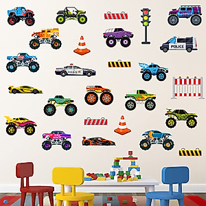 2 Sheet Trucks Wall Decal Transports Peel and Stick Wall Sticker for Boys Children's Room Nursery Bedroom Classroom
