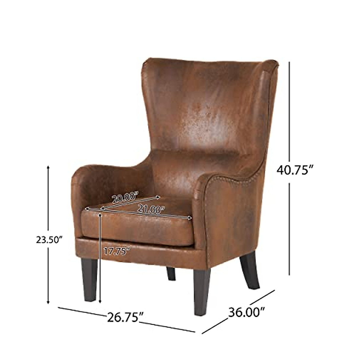 Christopher Knight Home Lorenzo Fabric Studded Club Chair, Brown 36D x 26.75W x 41.5H in