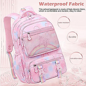 BYXEPA Girls Backpack, 16.5 * 13.5 * 7 inches School Backpack for Girls, Lightweight Kids Backpack with Compartments, Kids' School Book Bag for Elementary Student (Pink)