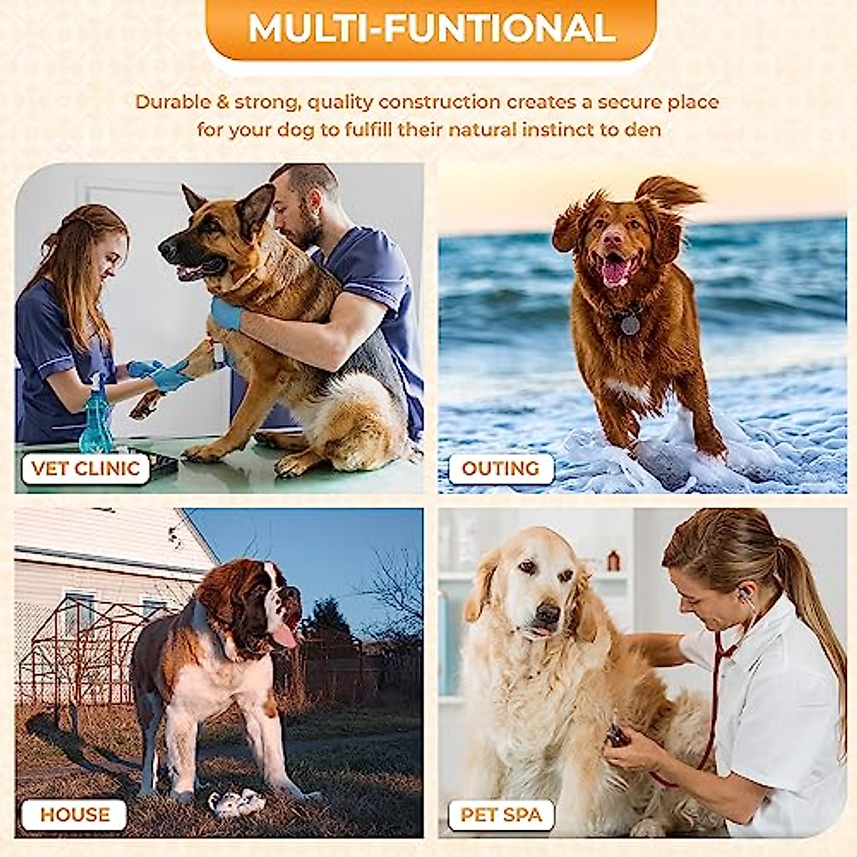 PayLessHere Large Dog Crate Kennel for Medium Large Dogs Metal Dog Cage Double-Door Folding Travel Indoor Outdoor Puppy Playpen with Divider and Handle Plastic Tray (42 Inch, Black)