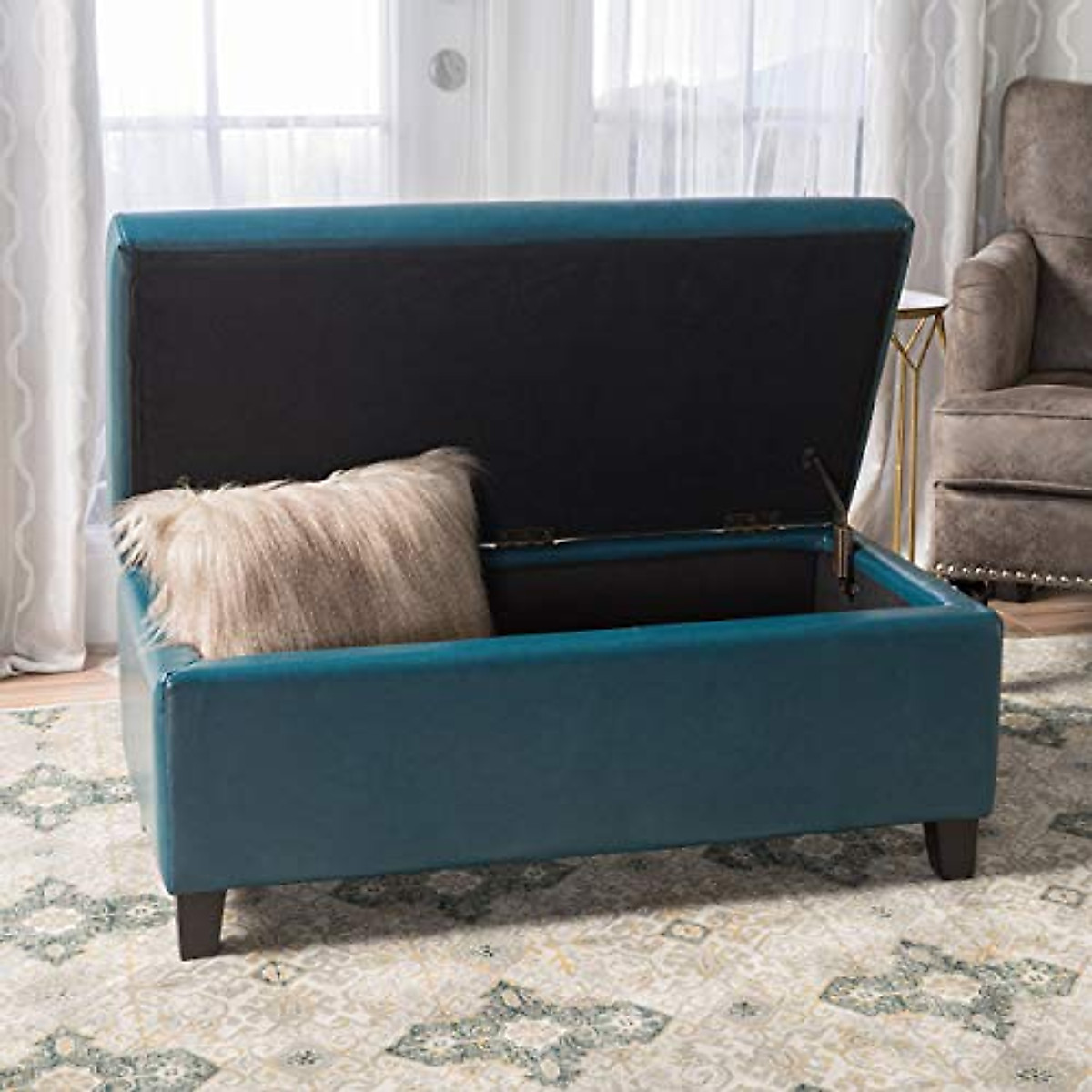 Christopher Knight Home Breanna Leather Storage Ottoman, Teal