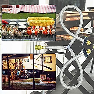Upgrade Stainless Braided Y-Splitter Dual Propane Tank Converter Adapter Hose Connection Kit Two Way Propane Splitter POL Inlet&POL/QCC1 Regulator Exit Connect 5-100LBS Cylinder Tank for Grill, Heater