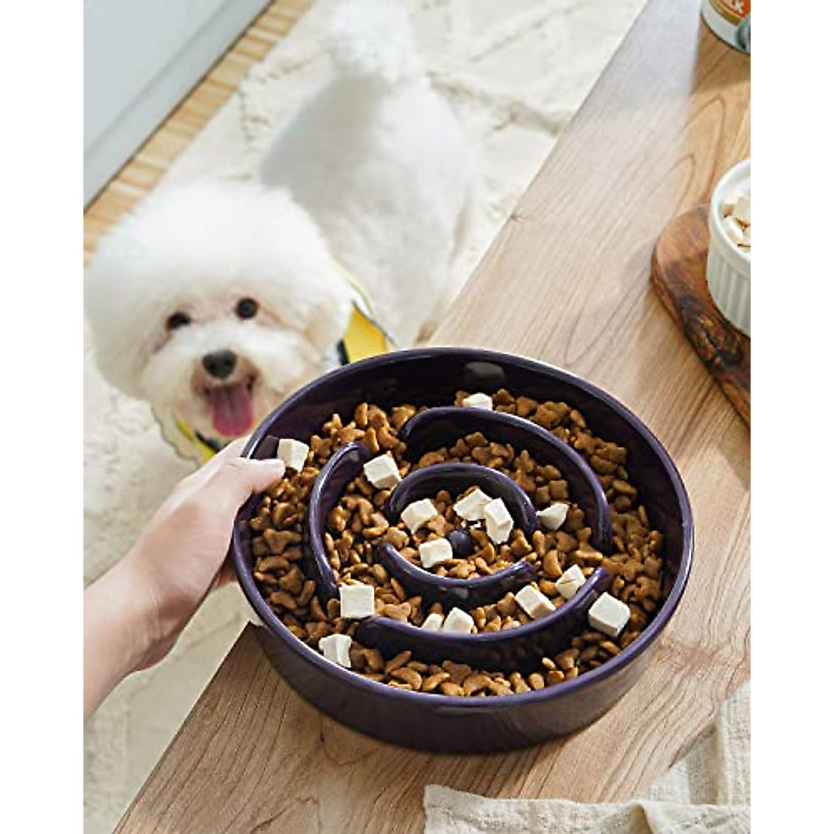 LE TAUCI Slow Feeder Dog Bowls Ceramic, 1.5 Cups Slow Feeding Dog Bowl Small Medium Breed, Puppy Slow Feeder Bow for Fast Eaters, Dog Dishes to Slow Down Eating, Puzzle Dog Food Bowl, Maze Purple
