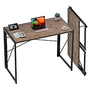 Coavas Small Folding Desk, No Assembly Required Computer Desks, 31.5 inch Spaces Saving Foldable Table for Bedroom, Home Office, Dorm, Apartment, Brown