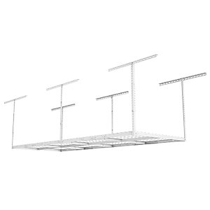 FLEXIMOUNTS 3x8 Overhead Garage Storage Rack,Adjustable Garage Storage Organization Systerm,Heavy Duty Metal Garage Ceiling Storage Racks,600lbs Weight Capacity,White