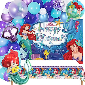 Little Mermaid Birthday Party Supplies, Mermaid Balloons Garland Arch Kit, Little Mermaid Ariel Birthday Party Decorations, Mermaid Backdrop, Tablecloth, Mermaid Party Favors