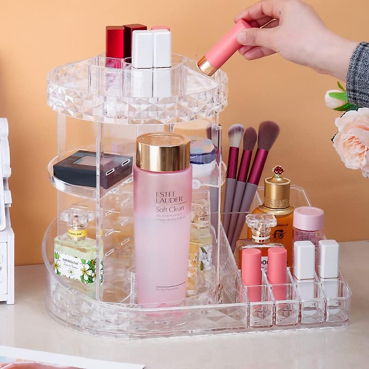 CONHENCI Large Capacity Rotating Acrylic 360 Degree Makeup Organizer 5 Layers Adjustable Cosmetic Storage Standr Best for Perfume Skincare Jewelry Display Dresser