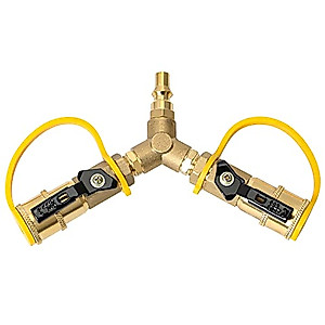 ATKKE 1/4'' RV Propane Y Splitter Adapter Quick Connect Fitting with Shutoff Valve for RV Trailer, 2 Way LP Quick Disconnect Fitting Connect to Hose for Motorhome Camping Tabletop Grill