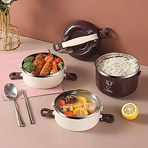 DILUOOU Stackable Lunch Box, 3 Tier Stainless Steel Thermal Lunch Box,Insulated Bento Lunch Box for Adult With Lunch Bag & Utensils (Brown)